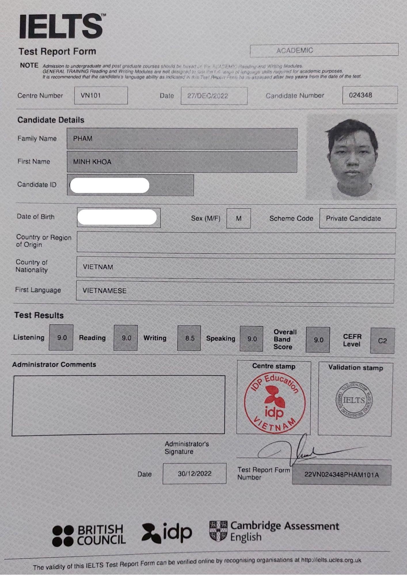 Bảng điểm Giáo viên - IELTS 1984 VN