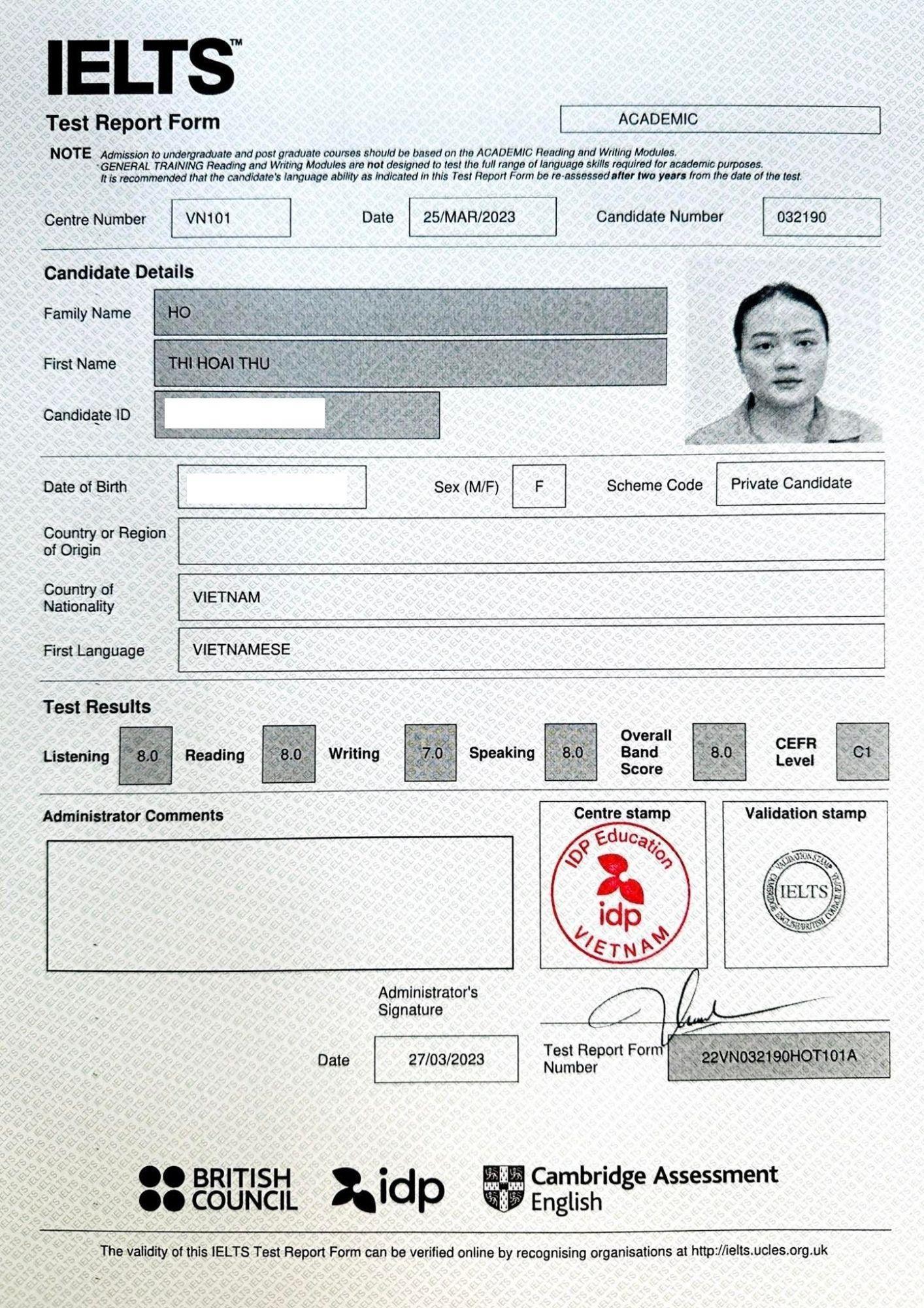 Bảng điểm Giáo viên - IELTS 1984 VN