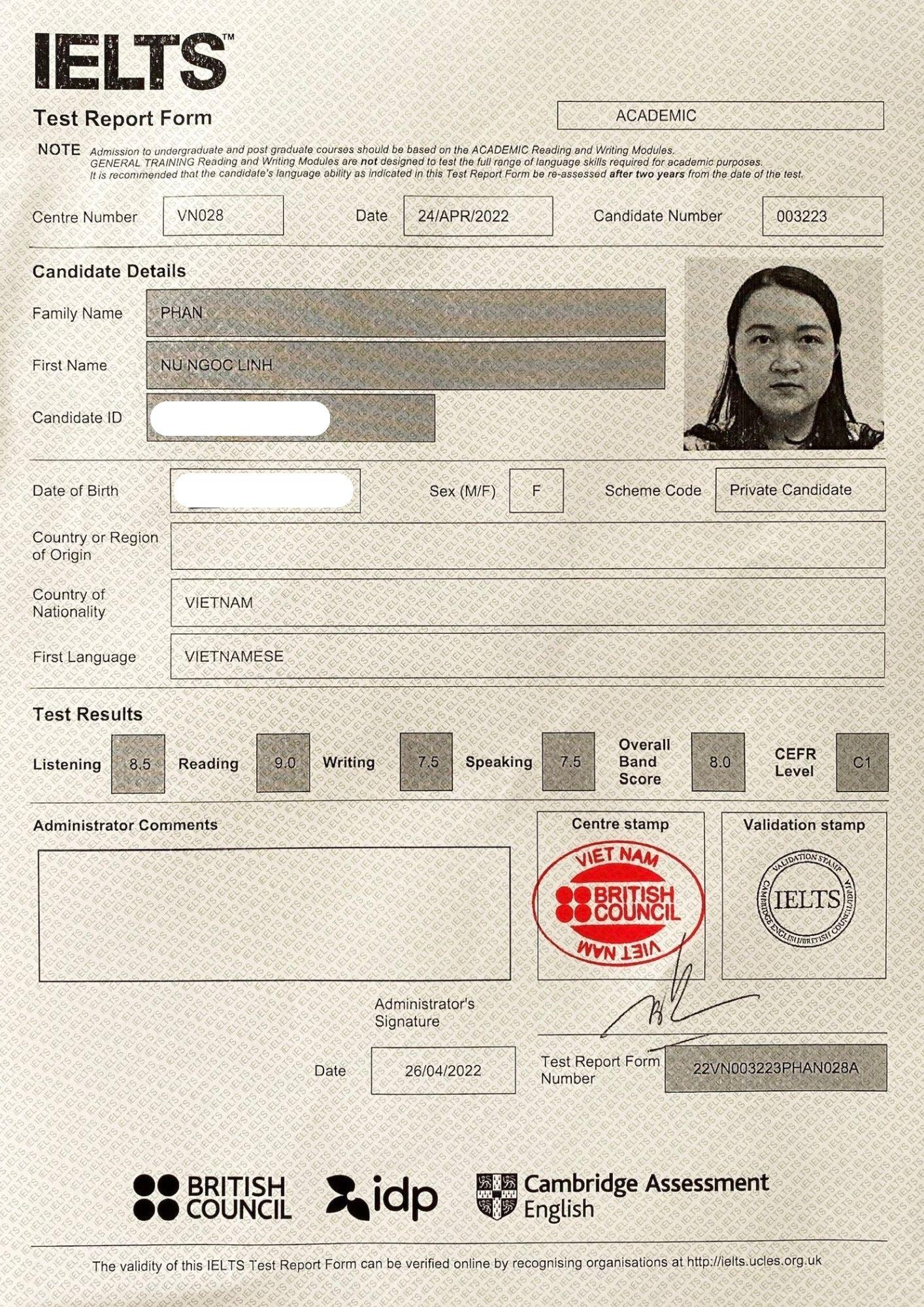 Bảng điểm Giáo viên - IELTS 1984 VN